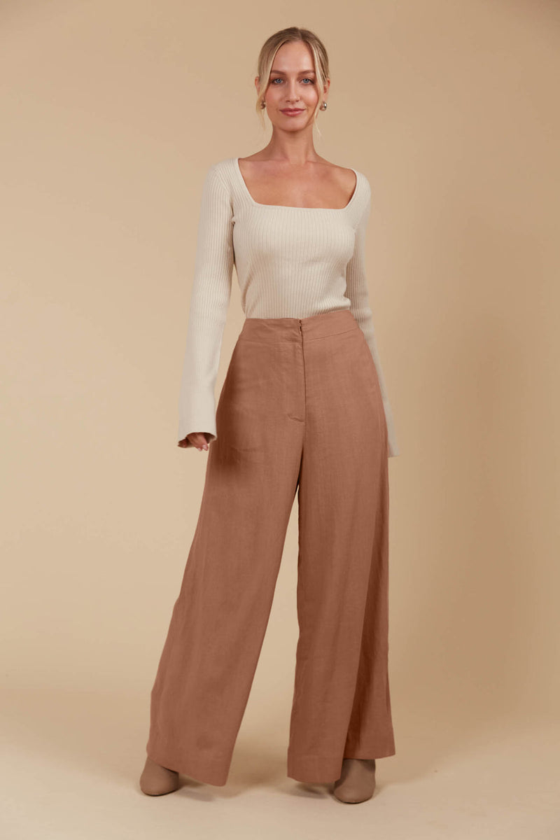 Venus Pant - Toffee. LINEN BLEND. – Seven Sundays Co