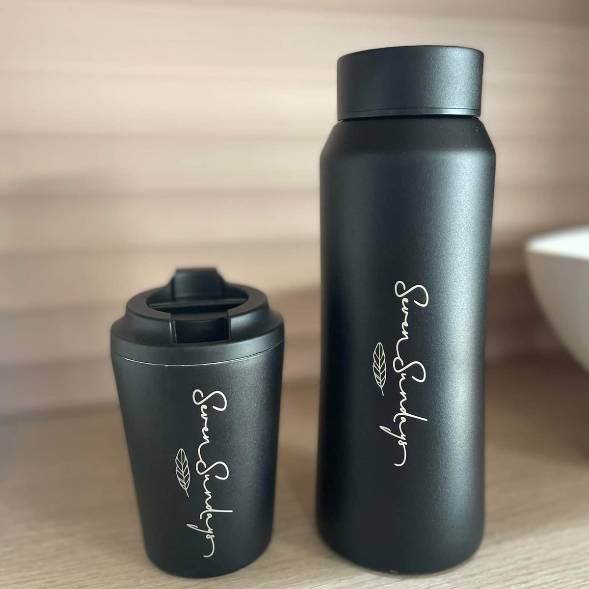 Core Flask 1 Litre BLACK Seven Sundays Logo
